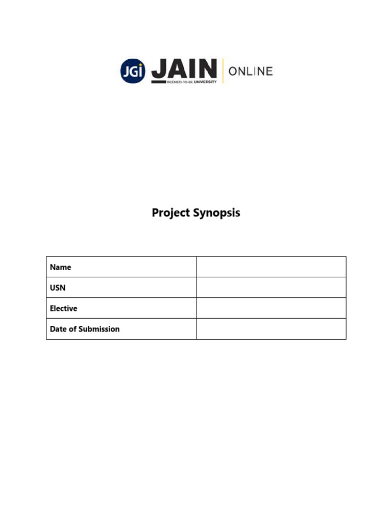 Project Synopsis Template | PDF Project Synopsis Template | PDF
