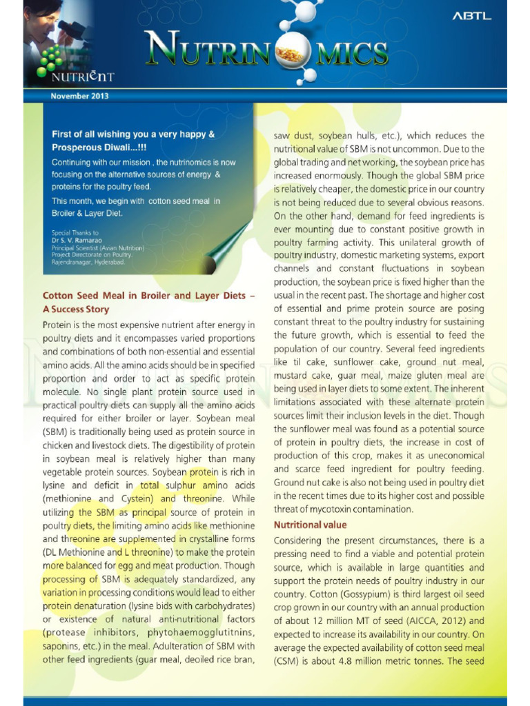 Cotton Seed Meal in Broiler Layer Diet 11 | PDF