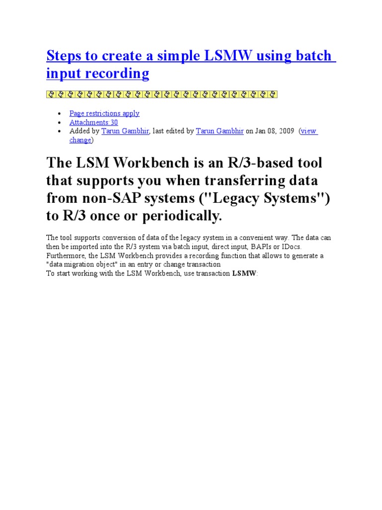 Steps To Create A Simple LSMW Using Batch Input Recording | PDF | File Format | Computer File