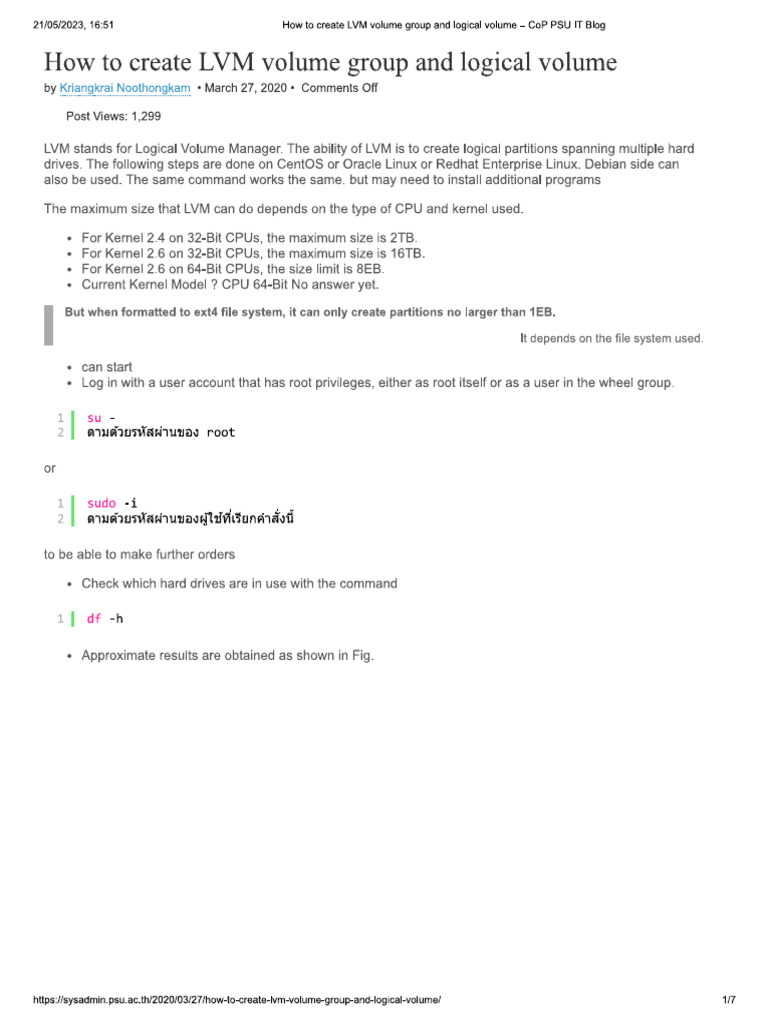 How To Create LVM Volume Group and Logical Volume - CoP PSU IT Blog | PDF