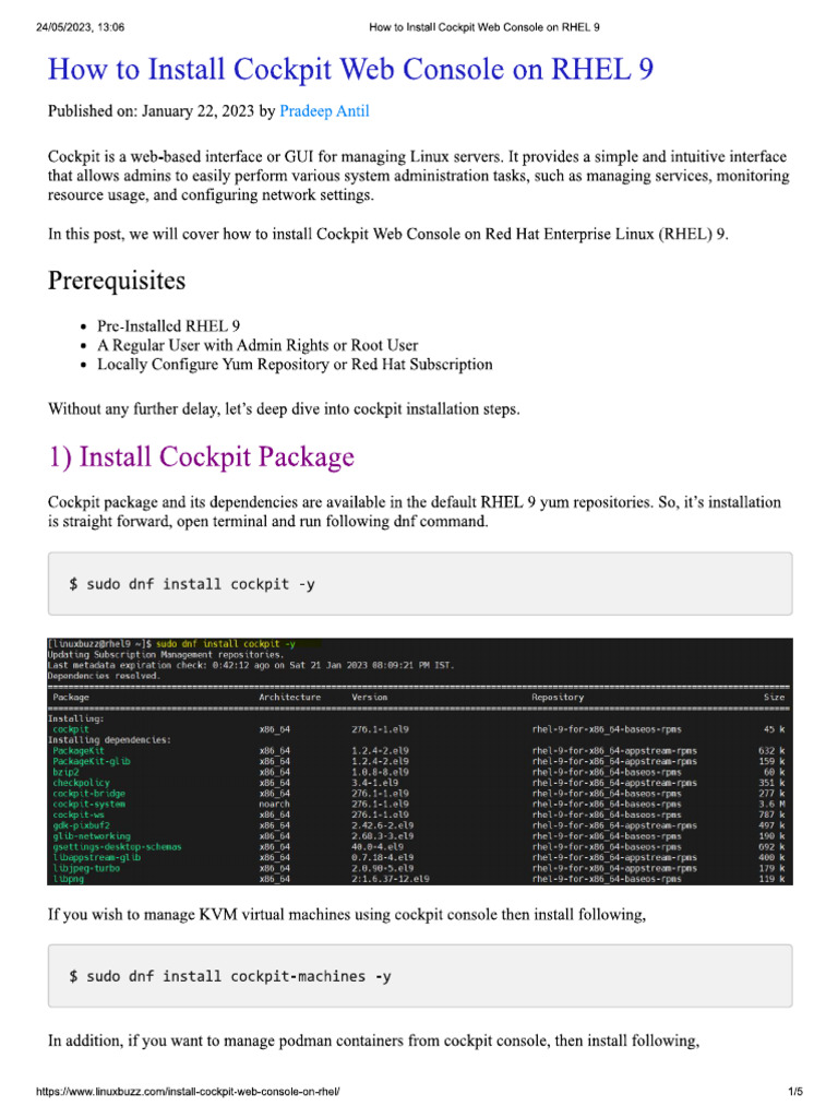 How to Install Cockpit Web Console on RHEL 9 | PDF