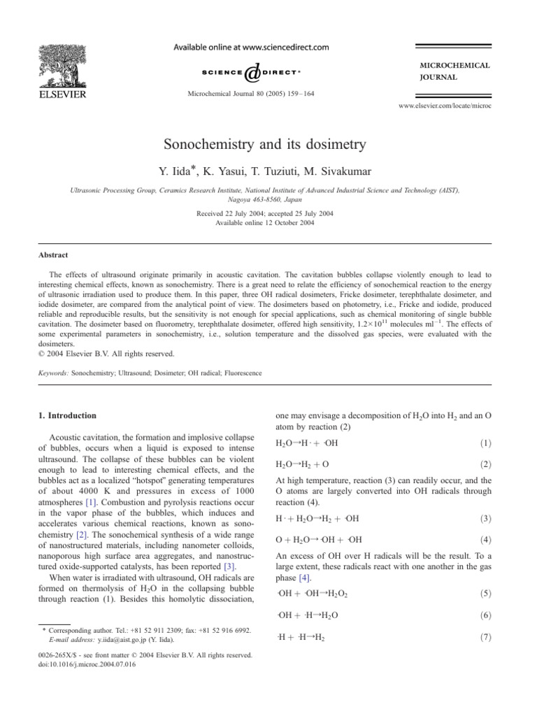 2005-Sonochemistry and Its Dosimetry | PDF | Chemical Reactions | Ph