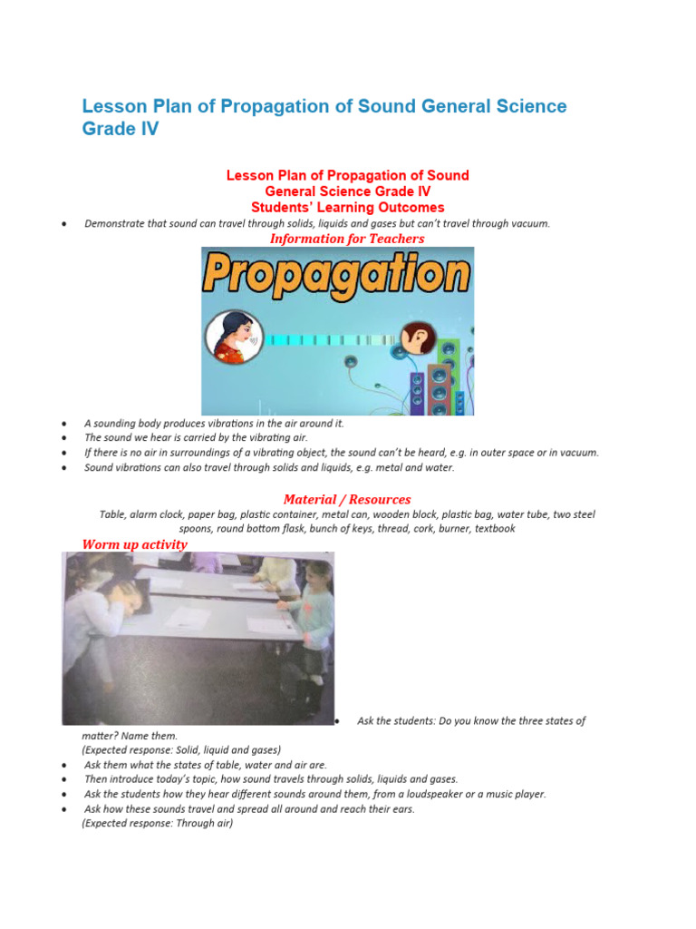Lesson Plan of Propagation of Sound General Science Grade IV | Download ...