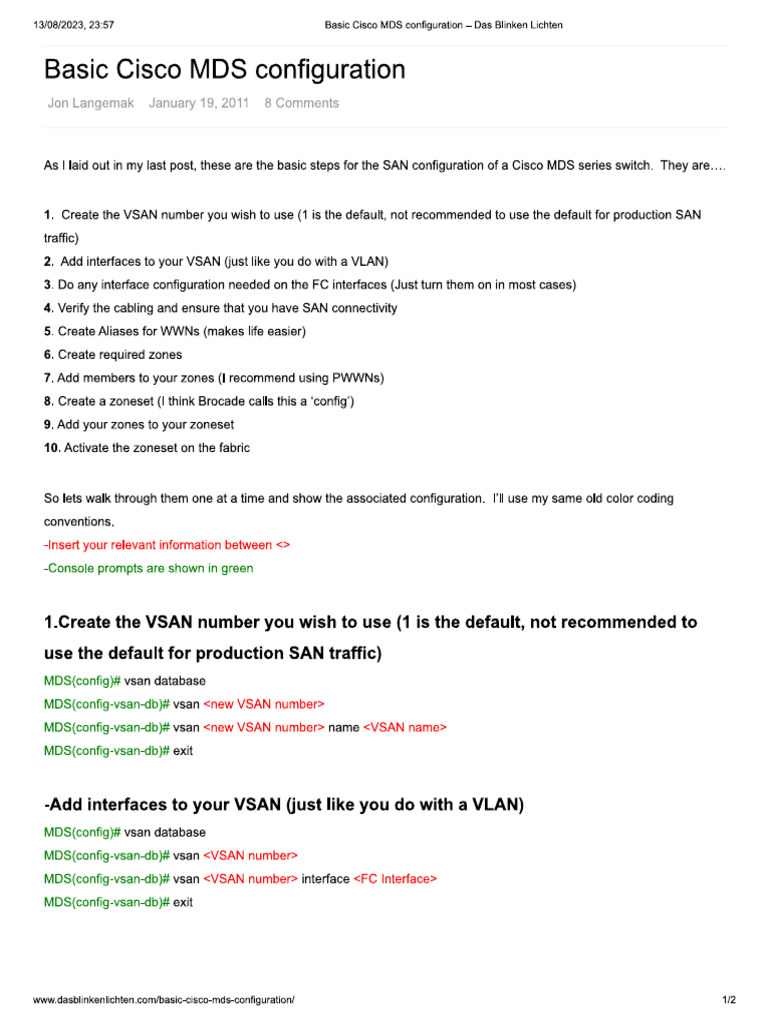 Basic Cisco MDS Configuration - Das Blinken Lichten | PDF