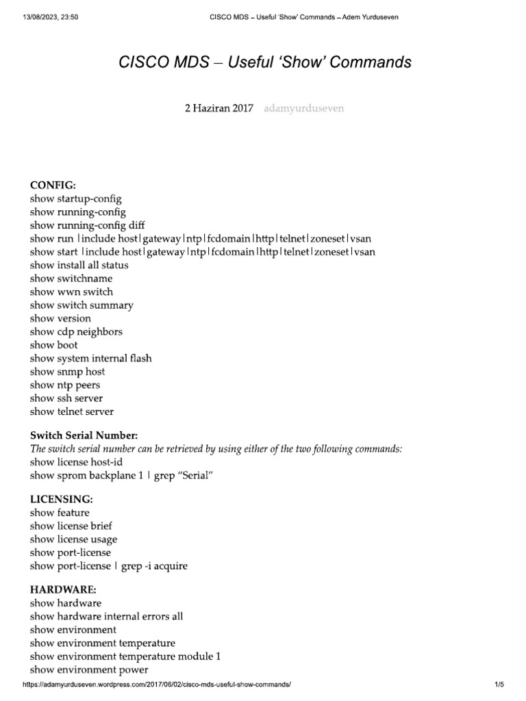 CISCO MDS - Useful Show' Commands - Adem Yurduseven | PDF
