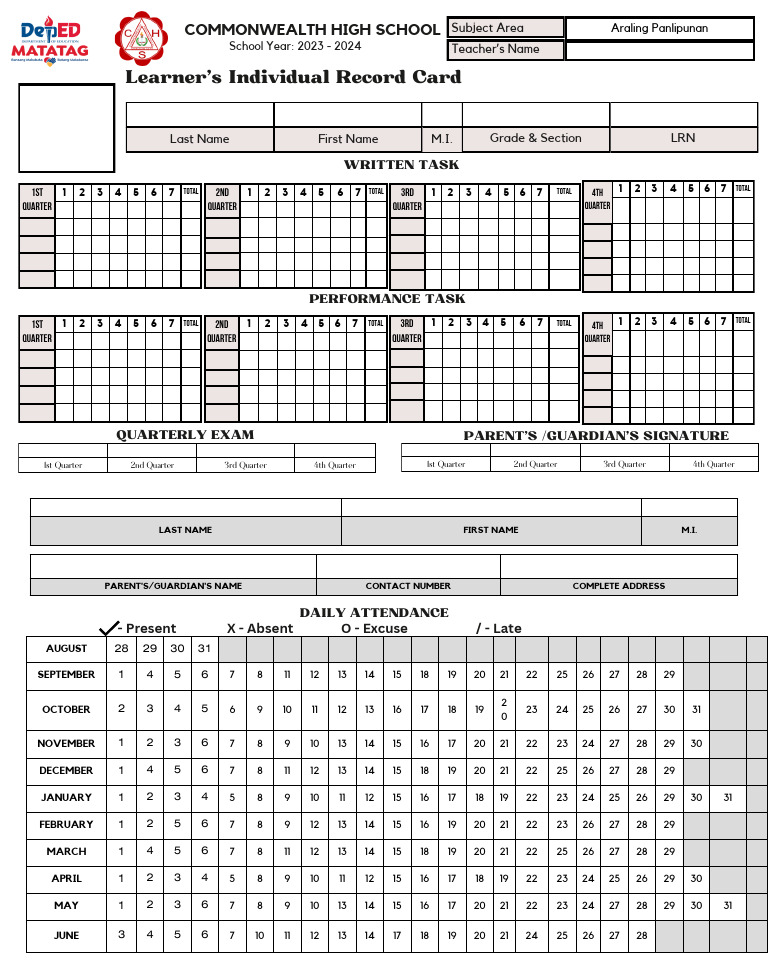 Template of Students Cardex | PDF