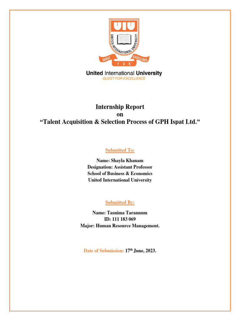 GPH Ispat Internship Report_Tasnima Tarannum(111183069) | PDF | Human ...