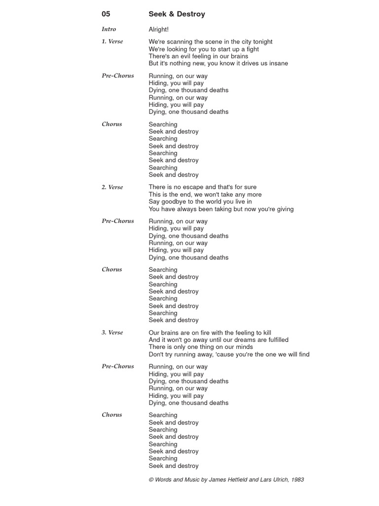 Seek and Destroy | PDF | Song Structure | Songs