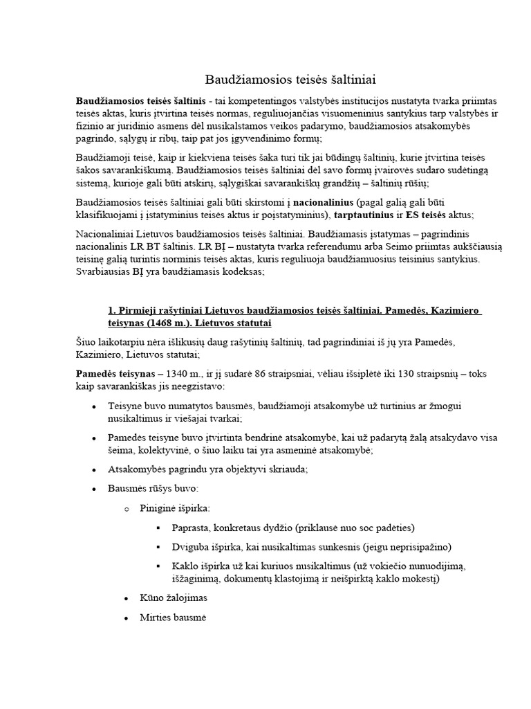 Baudžiamosios Teisės Šaltiniai | PDF