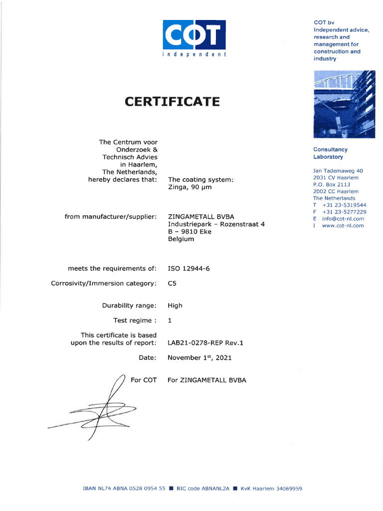 ISO 12944-6 C5 High ZINGA 90 M - CERT | Download Free PDF | Written ...