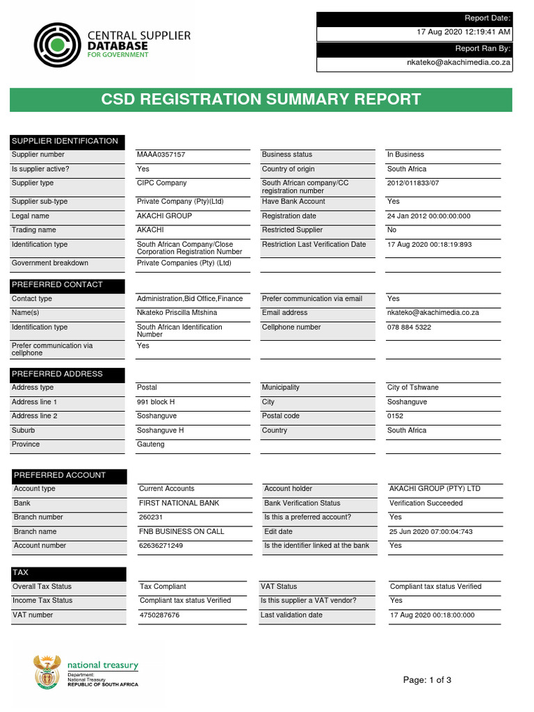 CSD Registration Summary Report | Download Free PDF | Identity Document ...