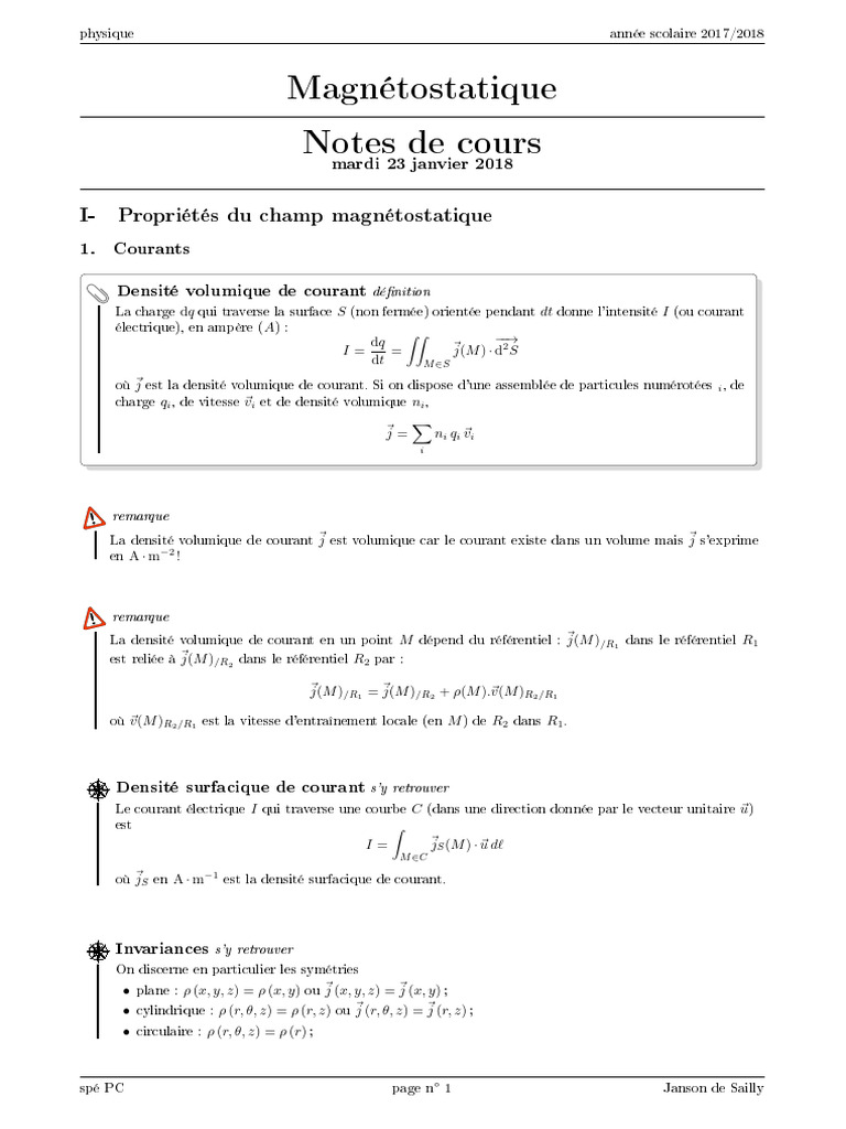 Propriétés et théorèmes en magnétostatique | PDF | Champ magnétique ...