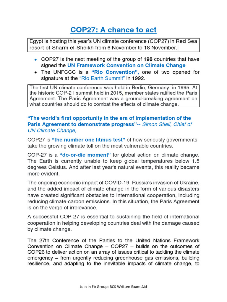 COP-27 Note by Engineer's BCS Care | PDF | United Nations Framework ...
