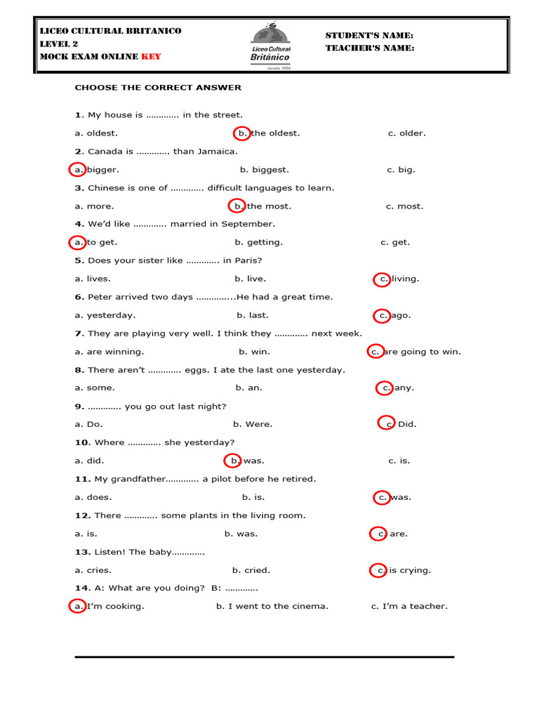 LEV2 EF4Ed MockExamOnline KEY | PDF