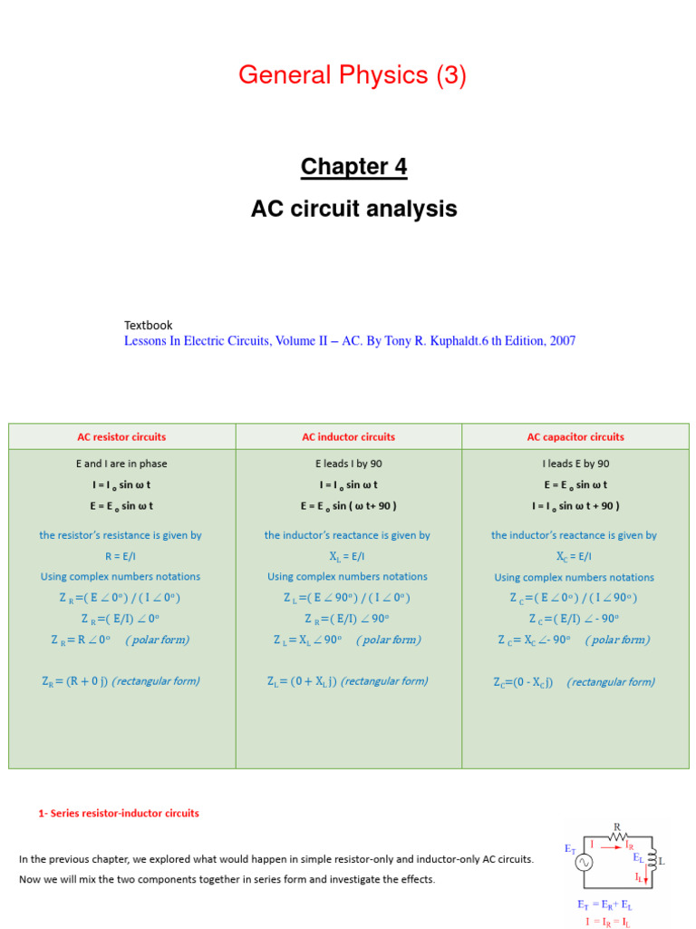Phy3 Ch 4 Ac Circuit Analysis Part Pdf Electrical Impedance