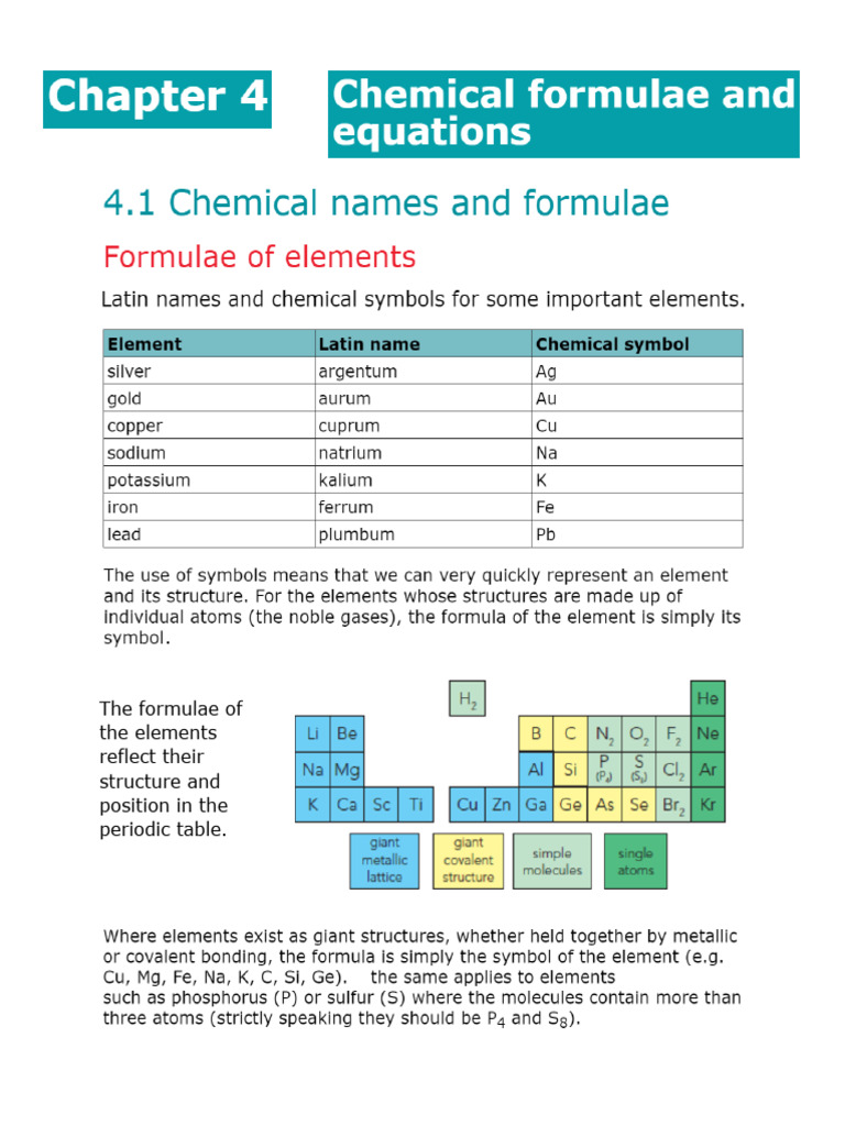 Igcse Chem 4 - CHEMICAL FORMULAE AND EQUATIONS | PDF