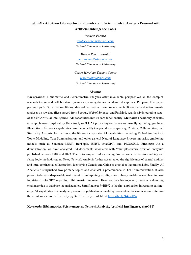 Pybibx - A Python Library For Bibliometric and Scientometric Analysis Powered With Artificial ...