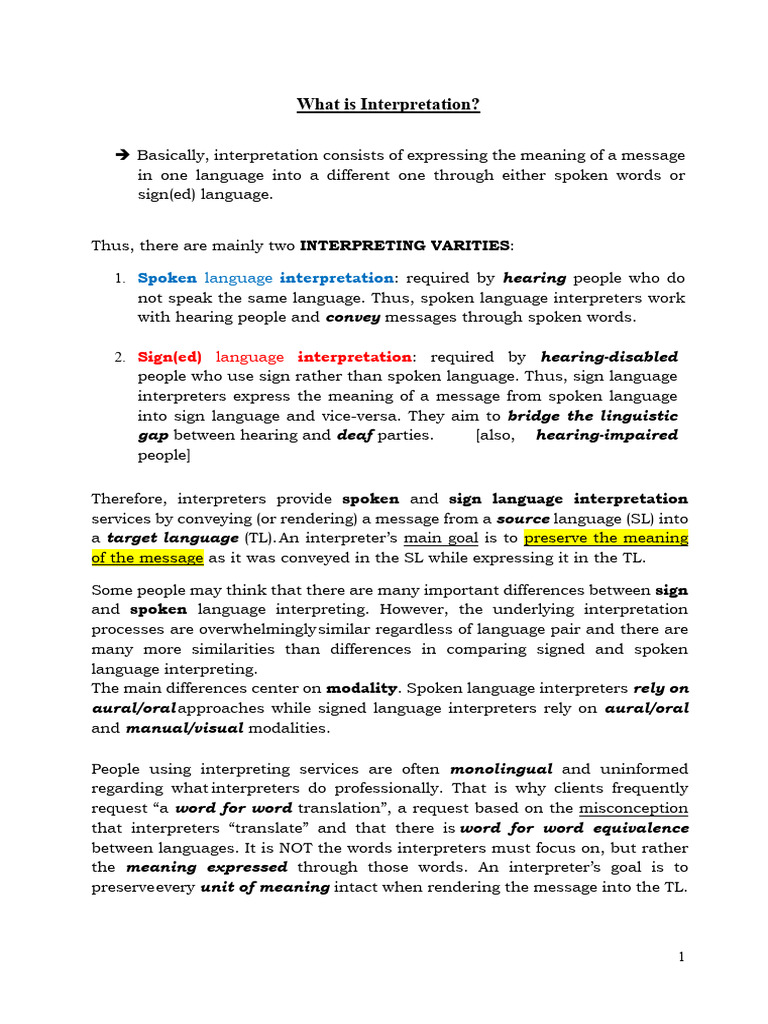 Notes 1 - What Is Interpretation | PDF | Language Interpretation ...