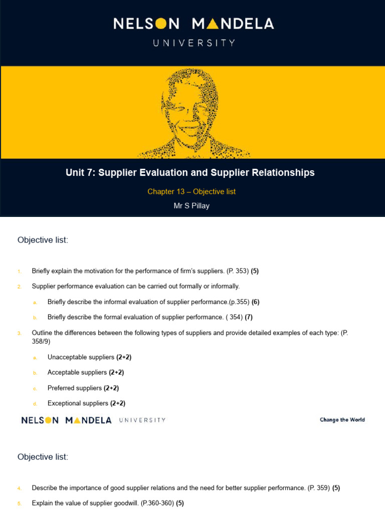 Purchasing and Supply Chain Management Unit 7 - Chapter 13 - Supplier Evaluation and Supplier ...