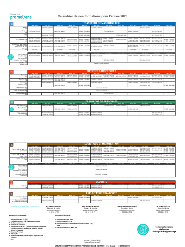 CALENDRIER FORMATION 2023 Promotrans FPC | PDF