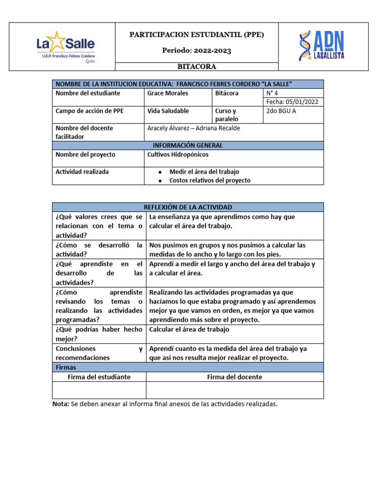 BITACORA 4 Grace Morales | PDF