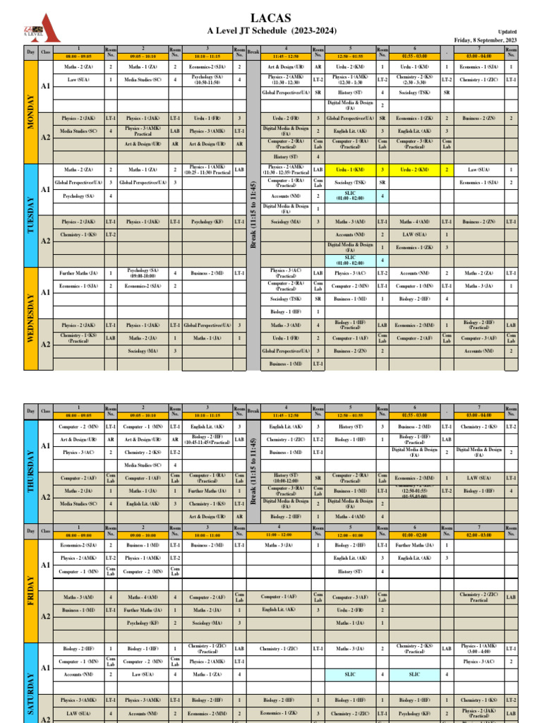 8 - Time Table 2023-2024 (Final) | PDF | Science