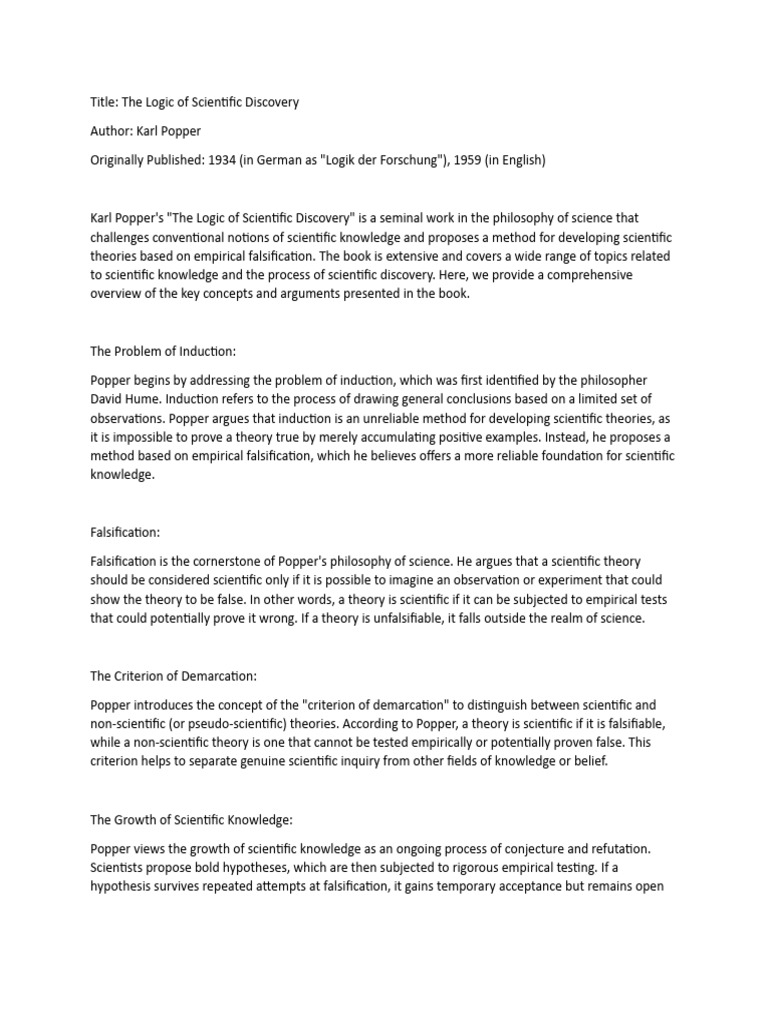Popper's Scientific Discovery Insights | PDF | Falsifiability | Karl Popper