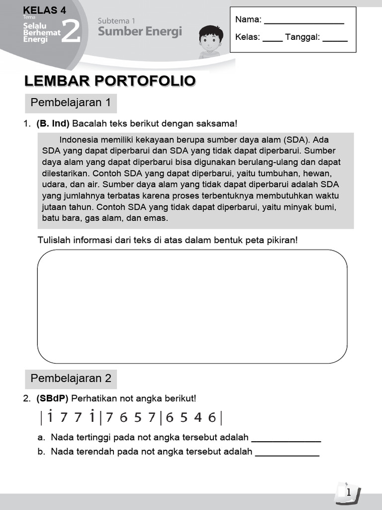 Lembar Portofolio Bupena 4a Tema 2 Sub 1 | PDF