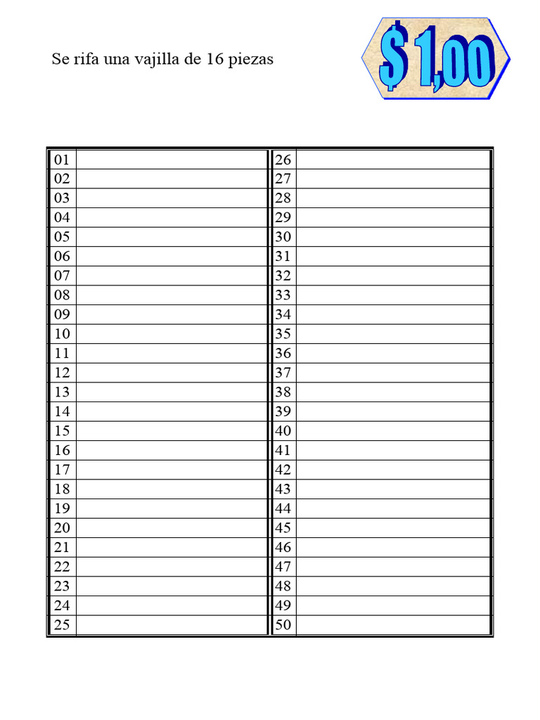 Rifa d'une vajilla de 16 pièces | PDF