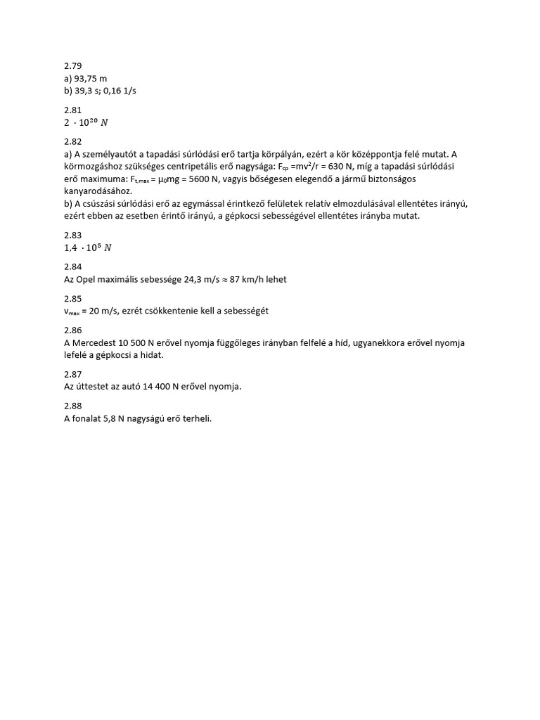 Dinamika 3.óra Körmozgás HF Megoldások | PDF