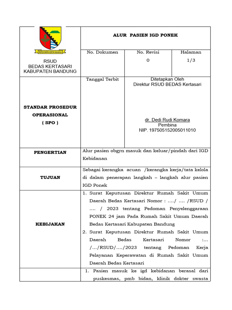 Spo Alur Pasien Igd Ponek | PDF
