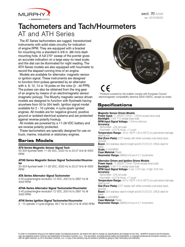 Tachometers and Tach/Hourmeters: AT and ATH Series | PDF | Machines ...