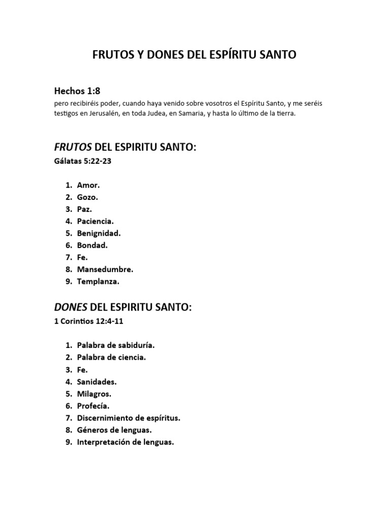 Frutos y Dones Del Espíritu Santo | PDF