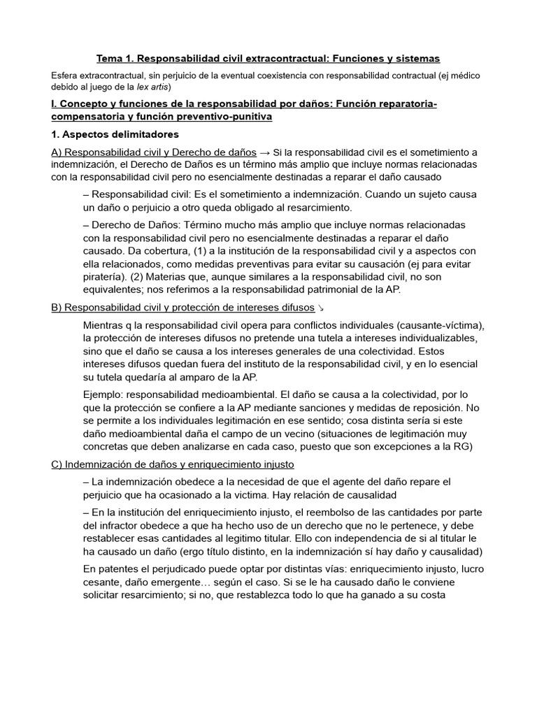 Tema 1. RC Extracontractual. Funciones y Sistemas | PDF | Daños y perjuicios | Ley de la Unión ...