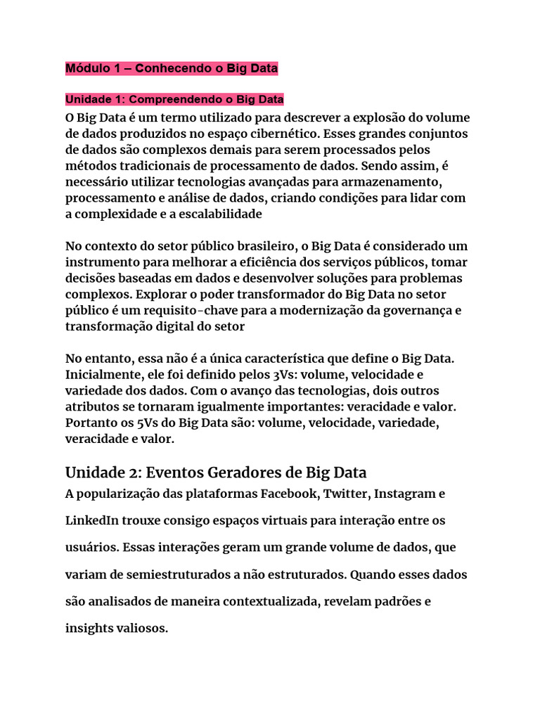 Módulo 1 - Conhecendo o Big Data | PDF | Big Data | Dados