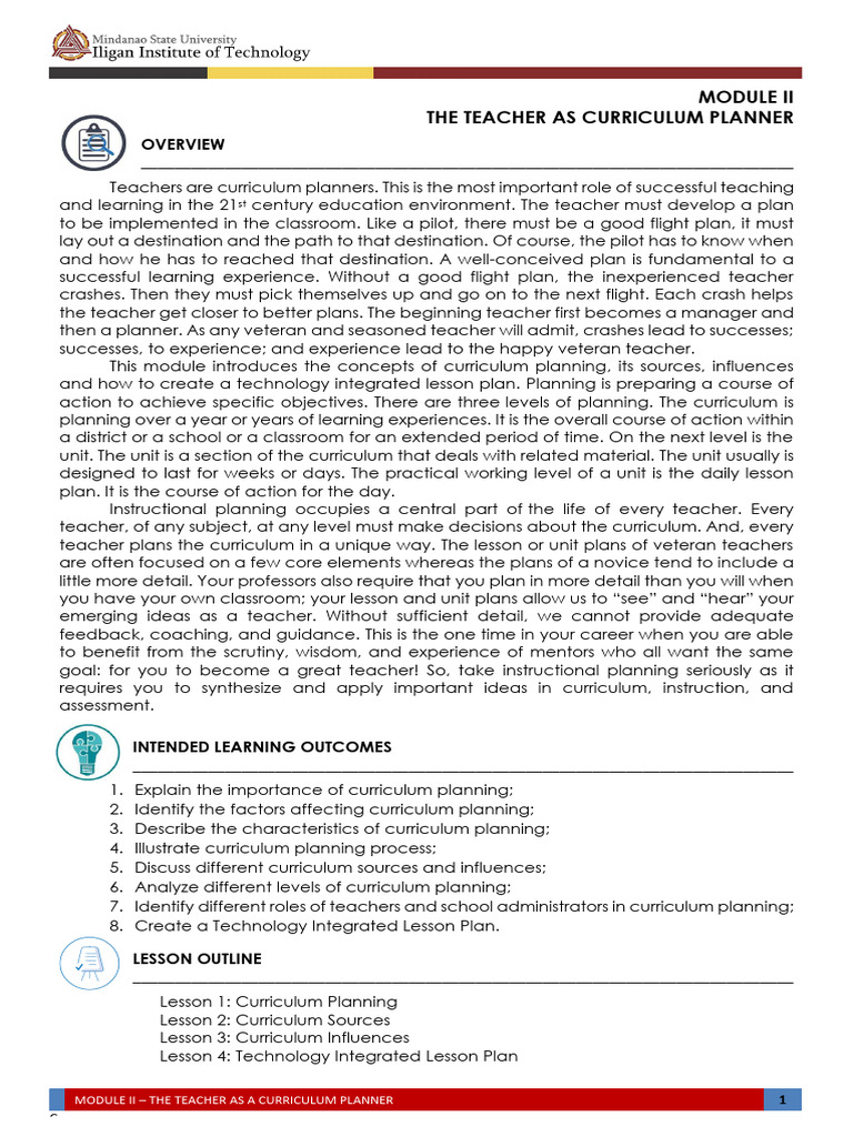 MODULE II The Teacher As A Curriculum Planner | Download Free PDF ...