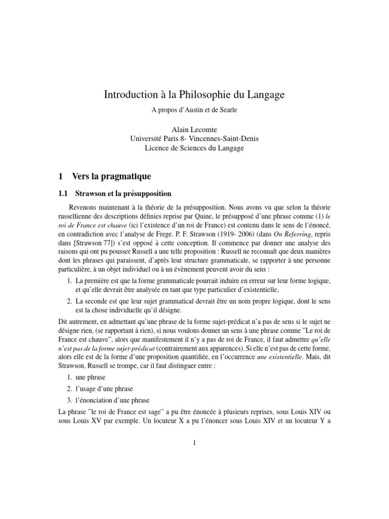 Cours Austin Searle | PDF | Bertrand Russell | Phrase