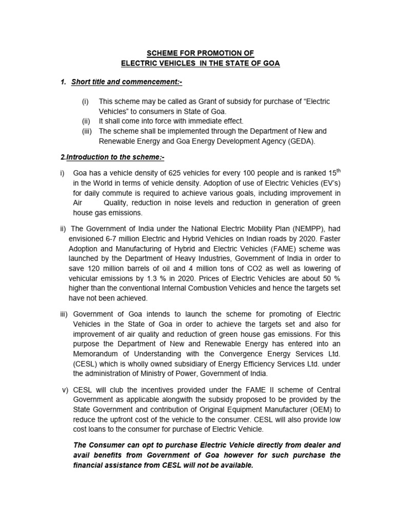 Goa Electric Vehicle Subsidy Scheme | PDF | Electric Vehicle | Hybrid ...