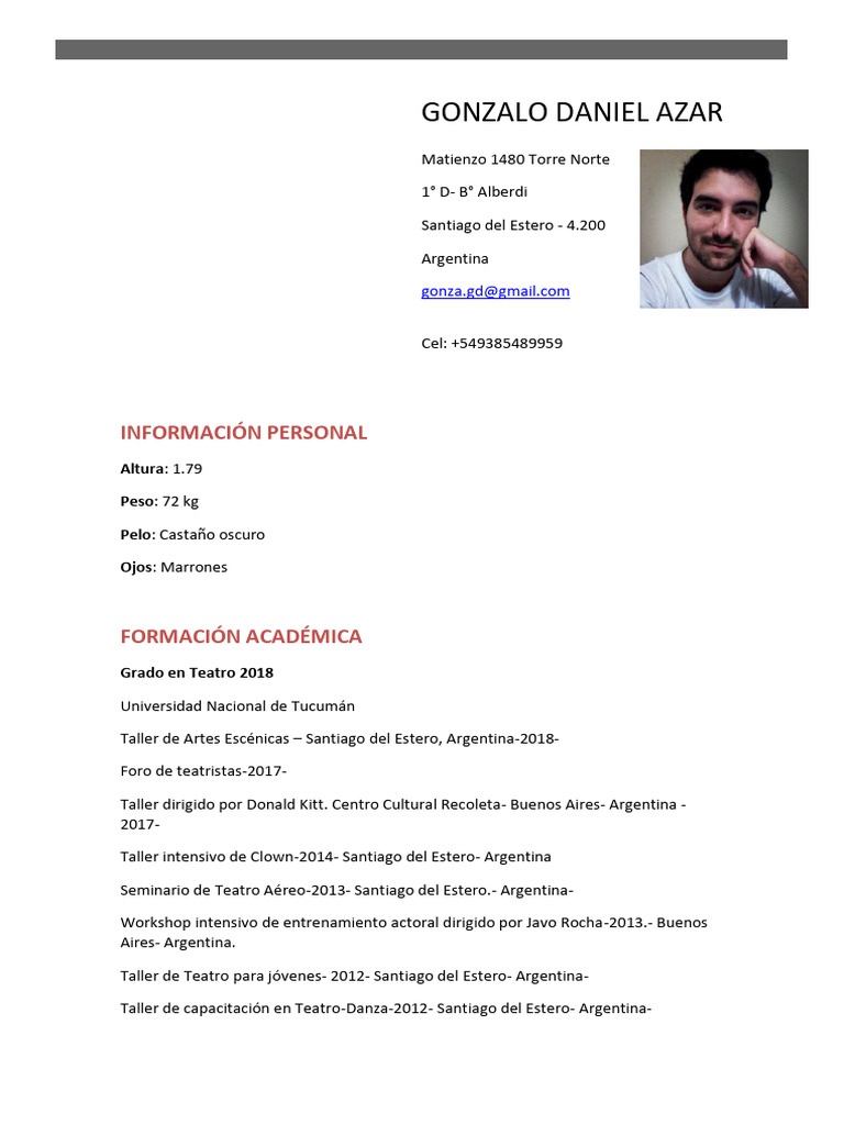 Perfil de Gonzalo Azar: Actor y Formación | PDF