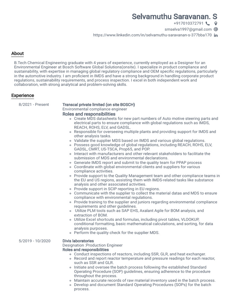Selvamuthu Saravanan CV | PDF | Life Cycle Assessment | Product Lifecycle