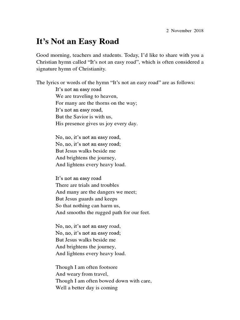 Its Not An Easy Road 2-11-2018 | PDF | Religion & Spirituality