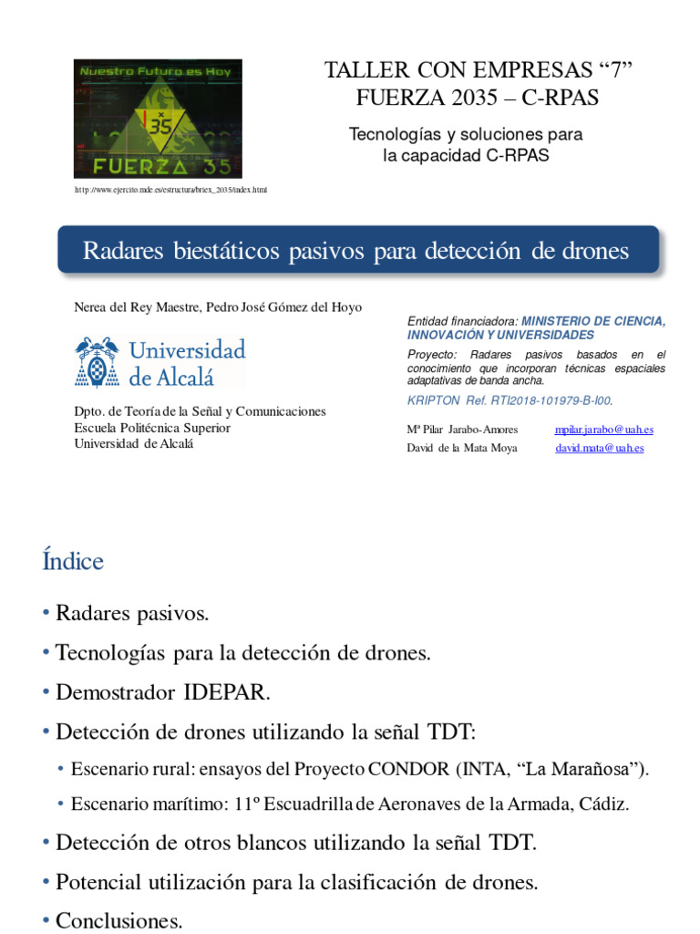 UAH-Taller 7 Fuerza 2035-C-RPAS | PDF | Radar | Vehículo aéreo no tripulado