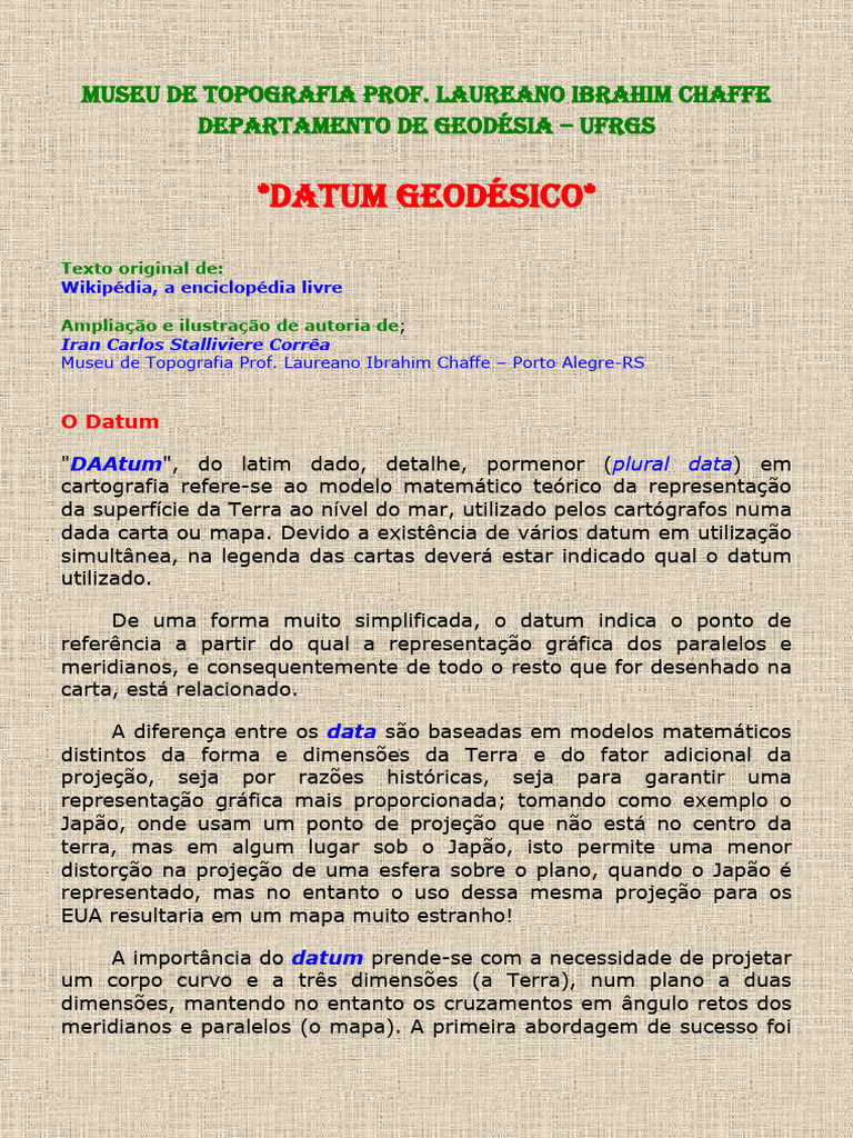 Datum Geodesico | PDF | Geodésia | Cartografia