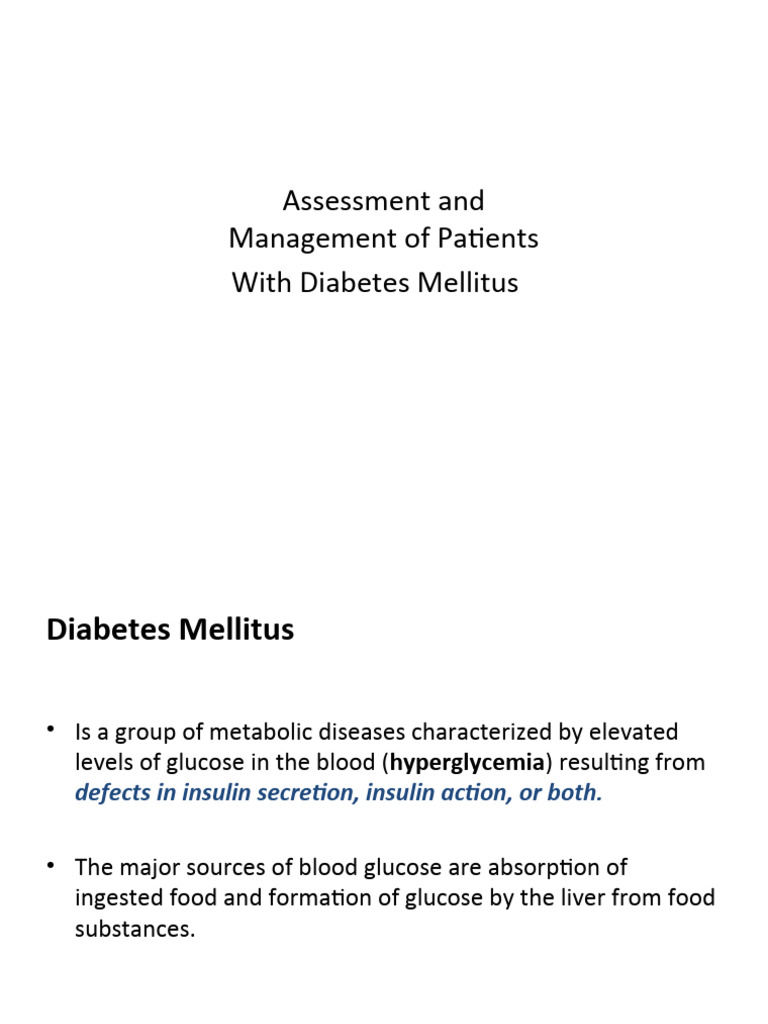 Diabetes Mellitus: Assessment & Management | PDF | Diabetes | Hyperglycemia