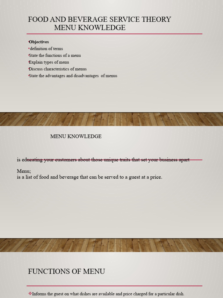 MENU KNOWLEDGE Fab 2 | PDF | Menu | Cuisine
