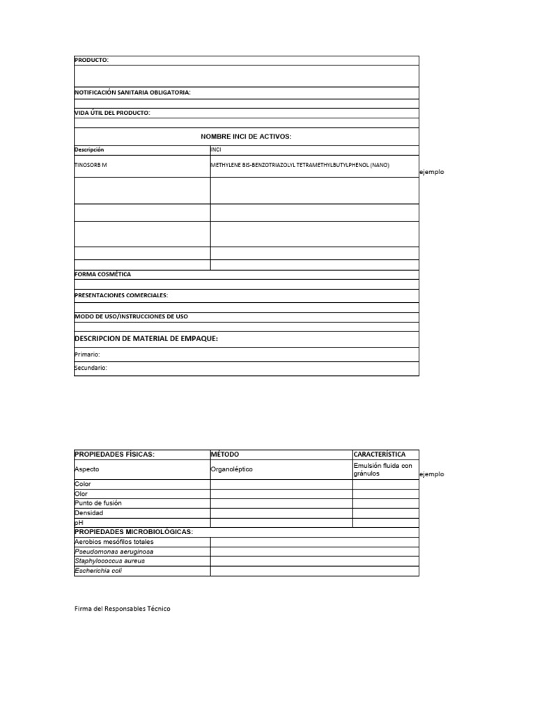 Formatos Ficha Técnica, Fórmula Inci, Etiqueta 052023 | PDF