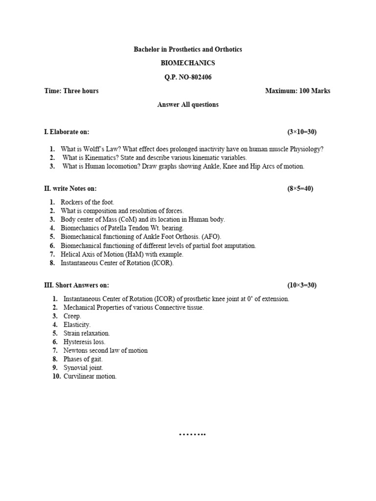 802406-Biomechanics Set 1 | PDF