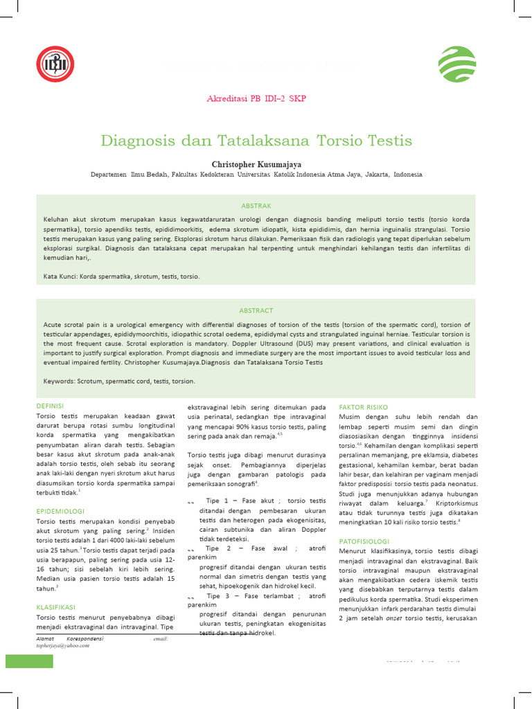 CME-Diagnosis Dan Tatalaksana Torsio Testis | PDF