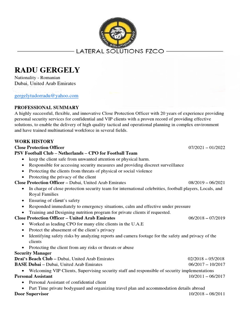 Radu Gergely CV | Download Free PDF | Bodyguard | Crime Prevention
