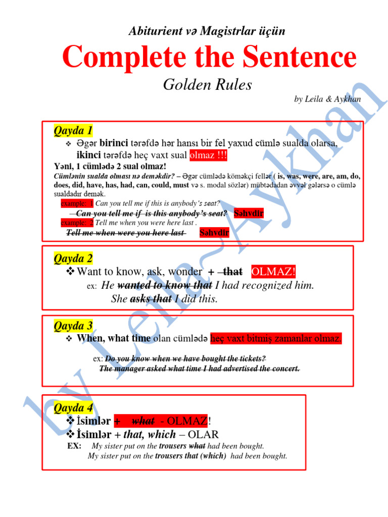 Golden Sentence Rules for Students | PDF